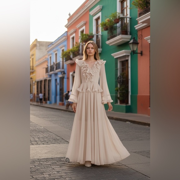 CeliaB | Dresses | Celia B Bliss Ethereal Flowy Ruffed Sheer Maxi Dress ...